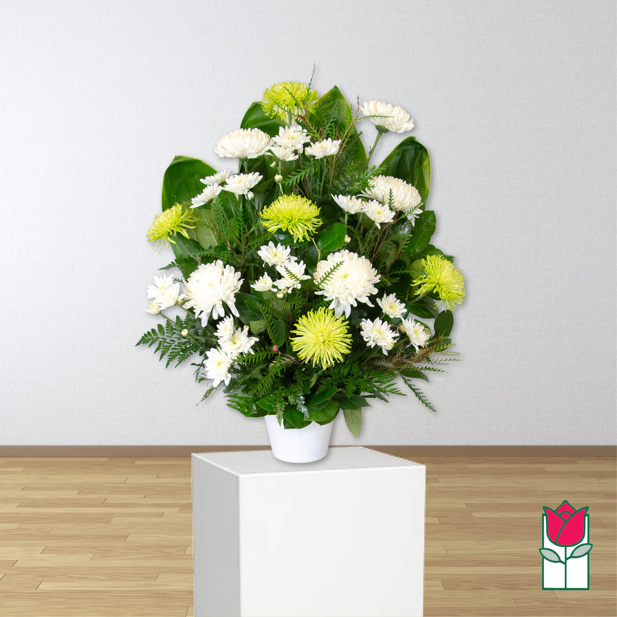 Green & White Arrangement – Aloha Sympathy Flowers By Beretania Florist