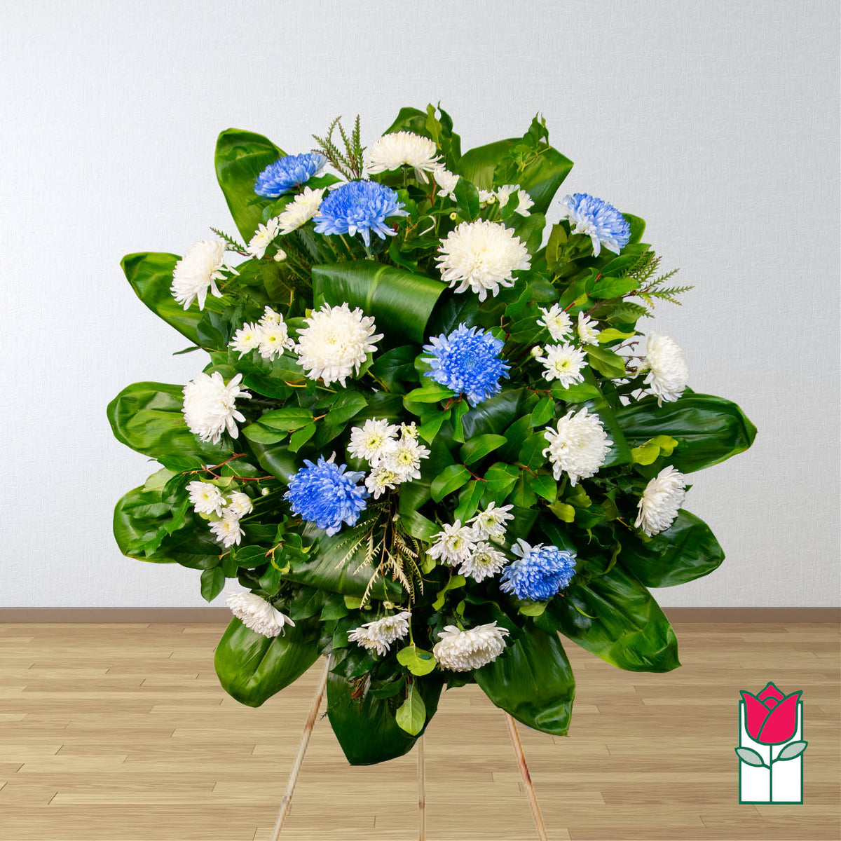 Blue & White Standing Spray Wreath – Aloha Sympathy Flowers By ...